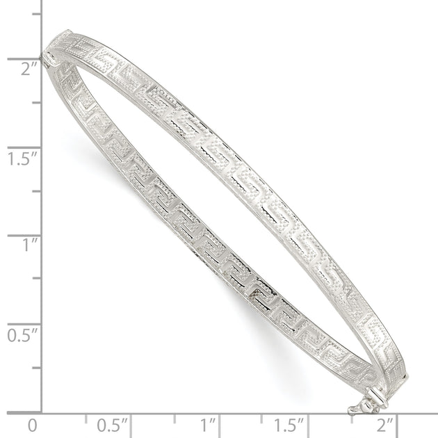 Sterling Silver Polished Greek Key Design Hinged Bangle – Oscar and ...